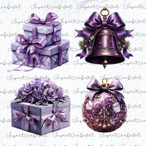 Purple Christmas Ornament Decor Clipart, Christmas Purple Gift Boxes ...