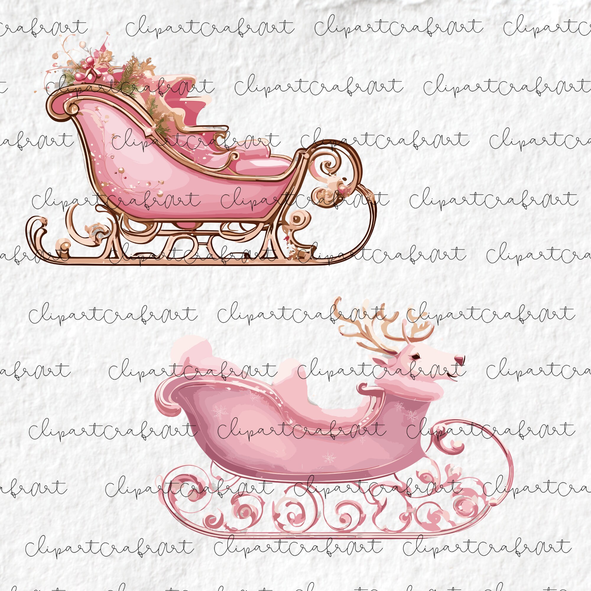 Christmas Sleigh Clipart, Christmas Pink Santa Sleigh Clipart, Santa ...