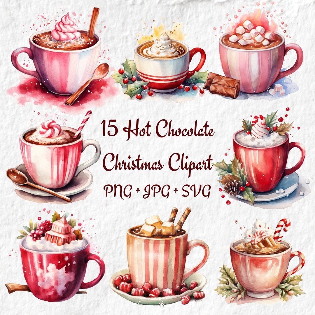 Hot Chocolate Christmas Clipart, Hot Chocolate Mug Watercolor Clipart ...