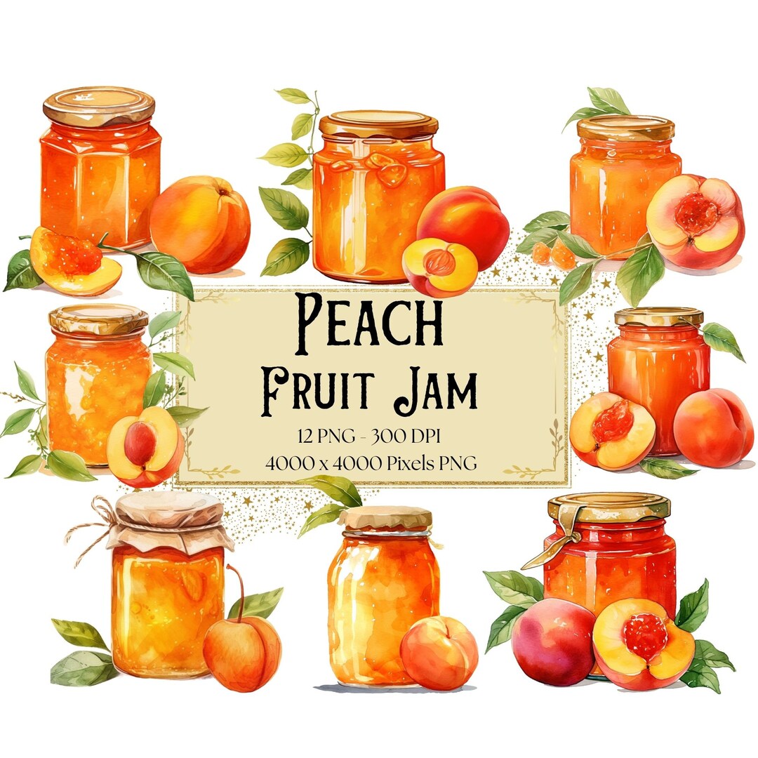 Peach Jam Jar Watercolor Clipart, Nursery Art (PNG, Instant Download ...