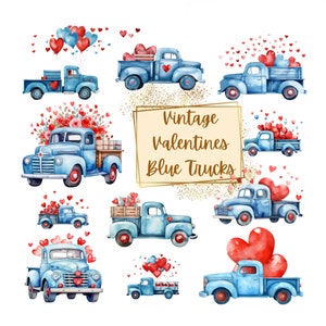Vintage Valentines Blue Truck Clipart, Vintage Valentines Hearts Truck ...
