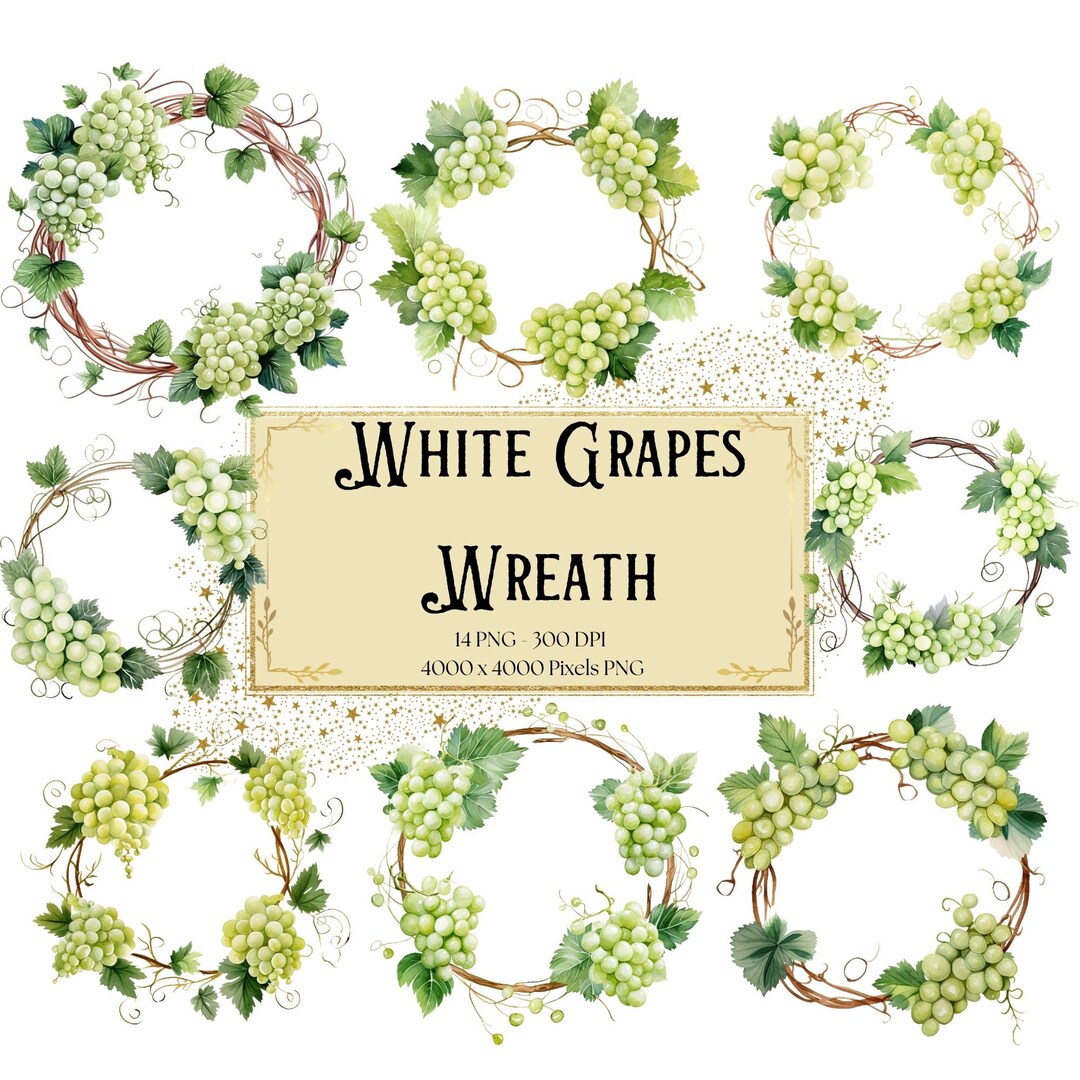 White Grapes Fruit Wreath Png Clipart, Green Grapes Wreath Watercolor ...
