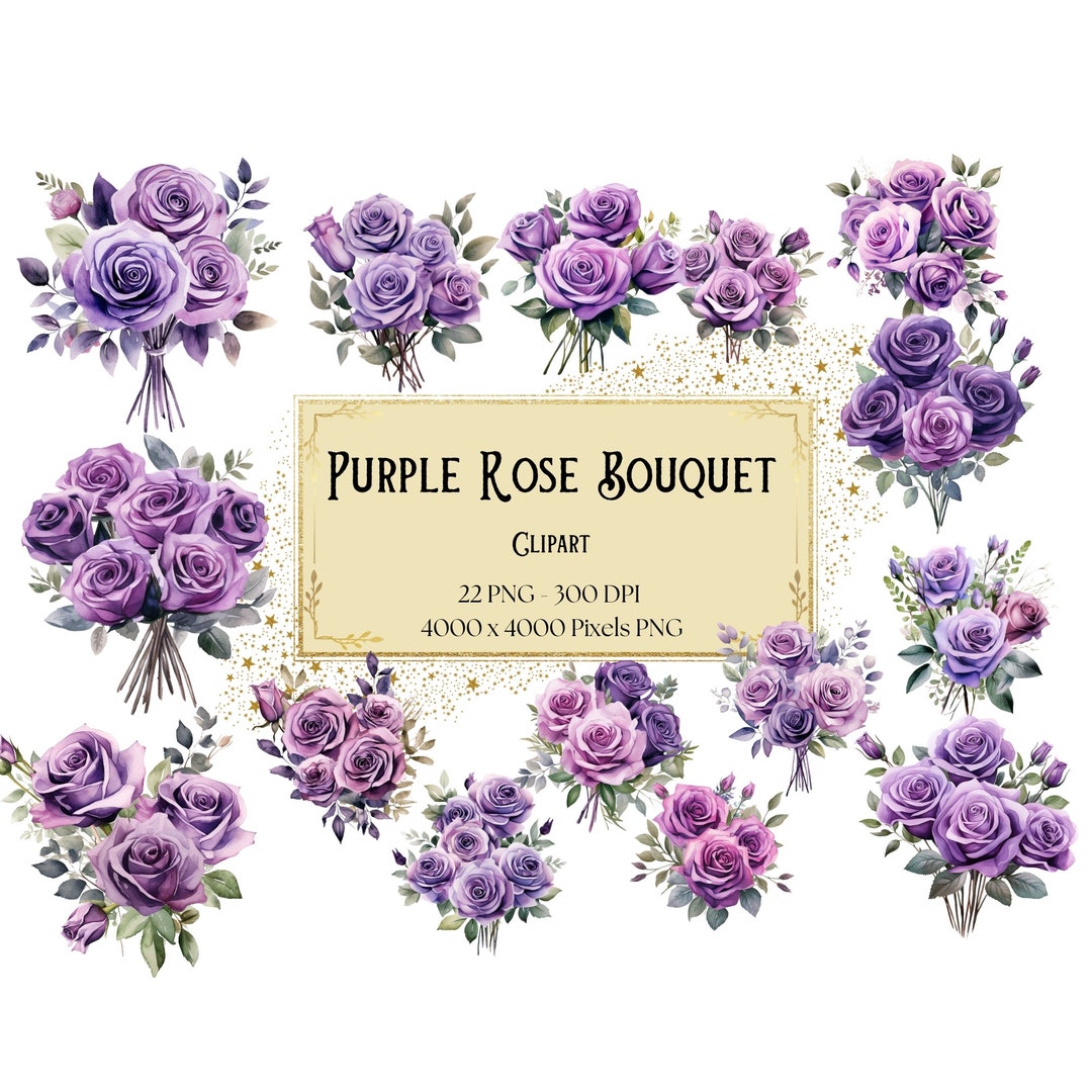 Purple Rose Bouquet Clipart, Purple Rose Bouquet Flowers Clipart ...