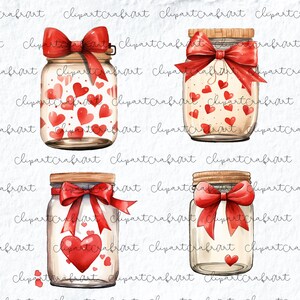 Valentines Jar Clipart, Valentines Red Hearts Ribbon Jar Clipart ...