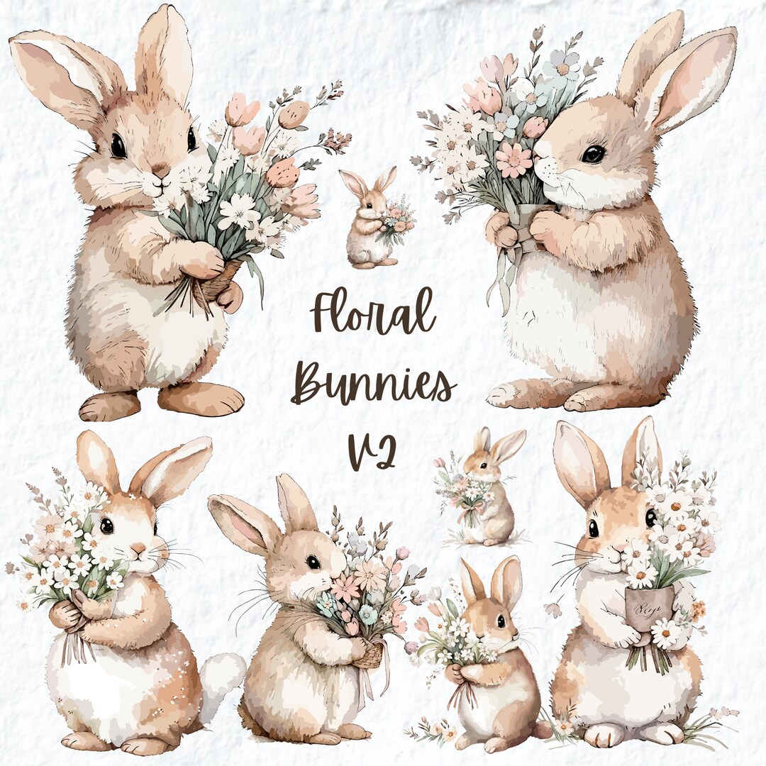 Rabbit Floral Clipart, Bunny Rabbit Floral Clipart, Flowers Rabbit ...