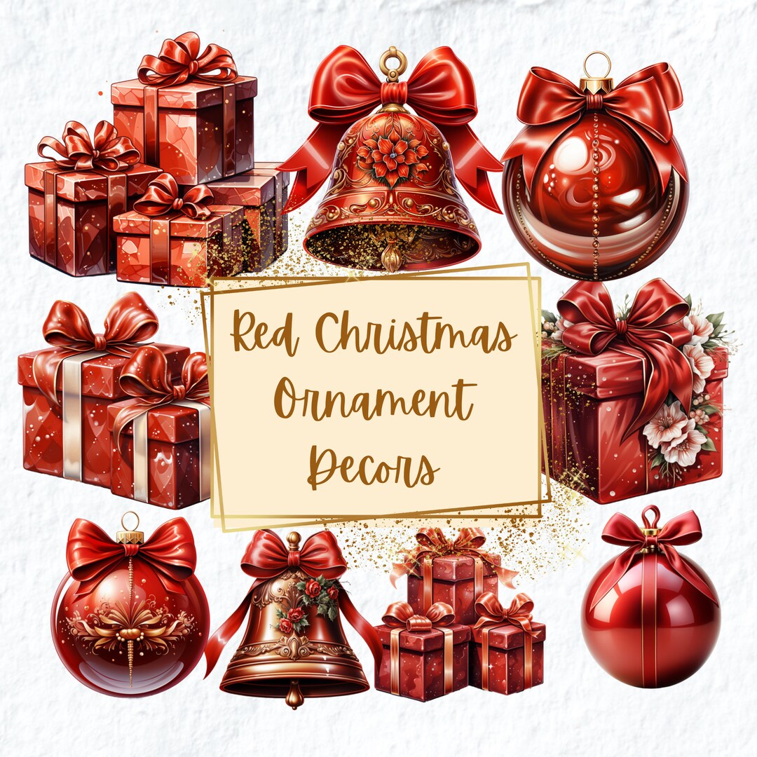 Red Christmas Ornament Decor Clipart, Christmas Red Gift Boxes Baubles ...