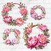 Pink Peony Wreath Watercolor Clipart, Floral Frame (PNG, JPG, SVG) - Etsy