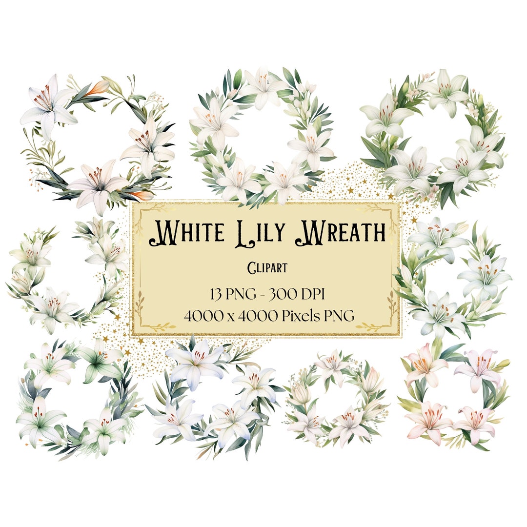 White Lily Wreath Clipart, Watercolor Floral PNG (instant Download) - Etsy