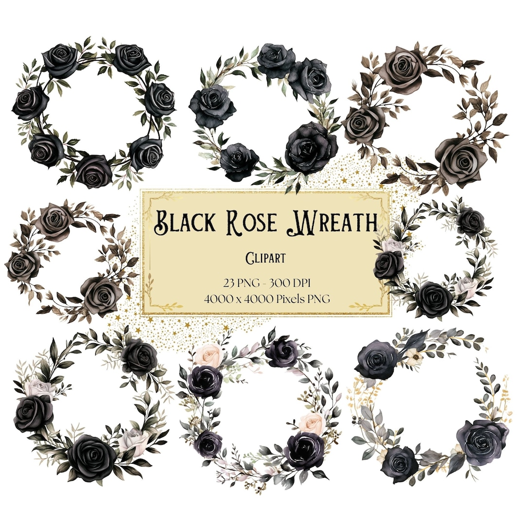 Black Rose Wreath Clipart, Black Rose Flowers Clipart, Black Roses ...