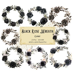 Black Rose Wreath Clipart, Black Rose Flowers Clipart, Black Roses ...
