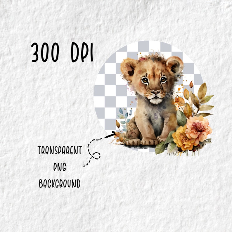 Lion Cub Watercolor Clipart Cute Baby Shower Graphics - Etsy