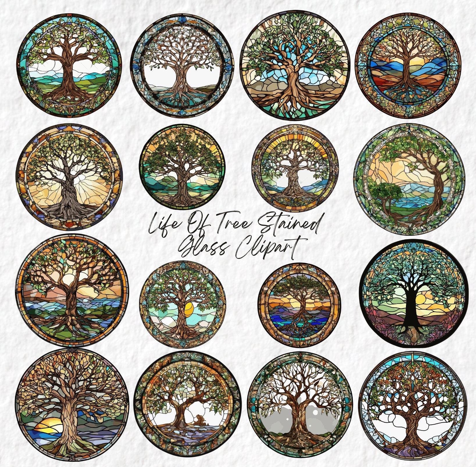 Life of Tree Stained Glass Clipart, Tree of Life Fantasy and Mystical ...