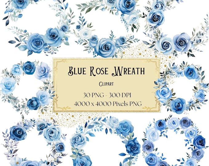Blue Rose PNG Clipart, Watercolor Blue Rose Clipart Bundle, Roses ...