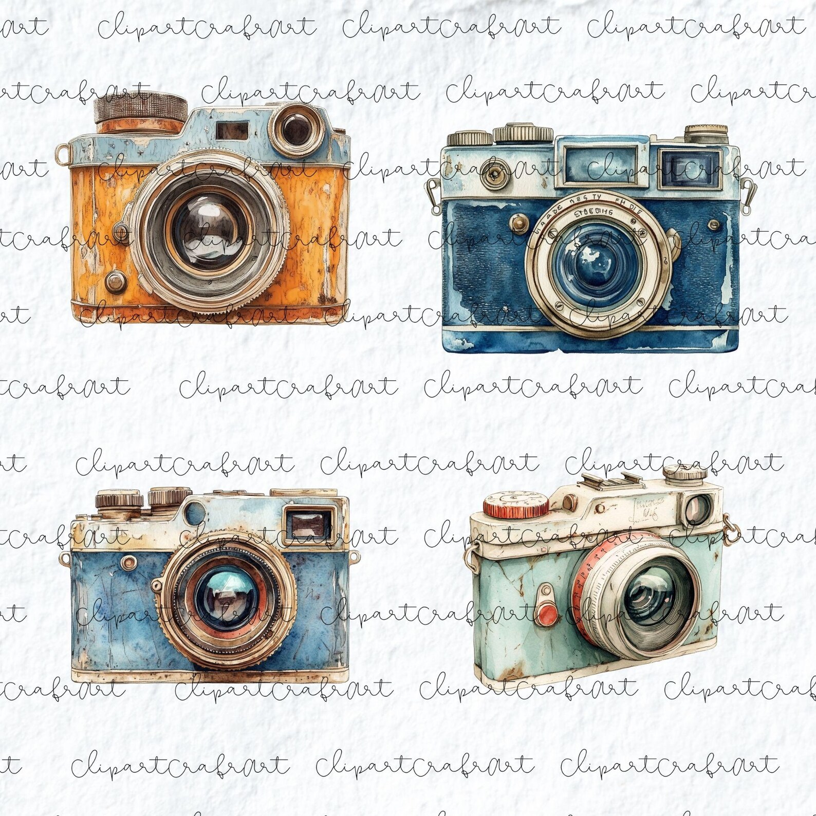 Watercolor Retro Camera Clipart, Vintage PNG Graphics (digital Download ...