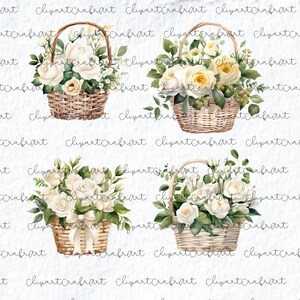 White Rose Gift Basket Clipart, White Rose Bouquet Basket Flowers ...