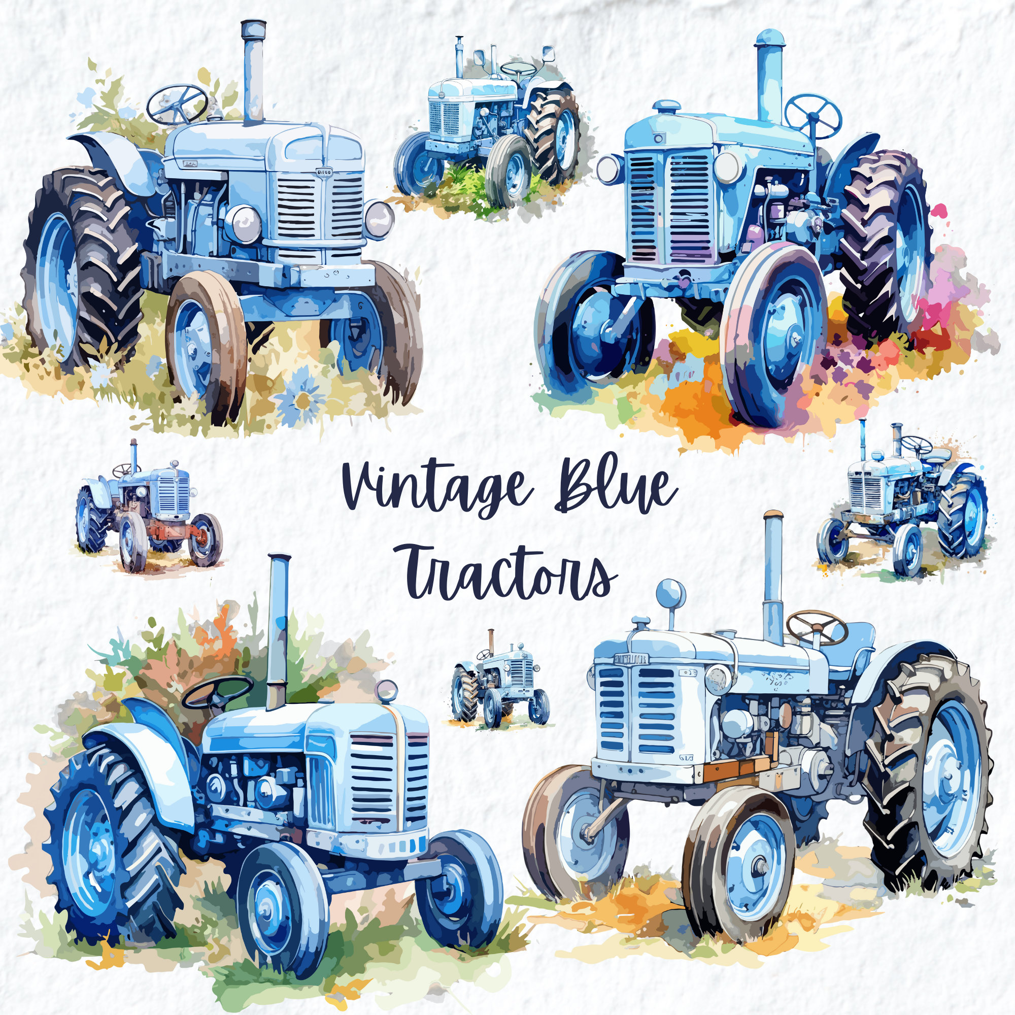 Vintage Blue Tractor Clipart Blue Old Tractor Farming - Etsy