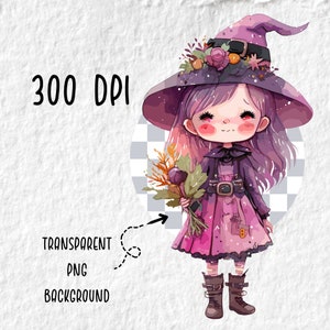 Little Pink Halloween Witch Clipart, Cute Witch Halloween Watercolor ...