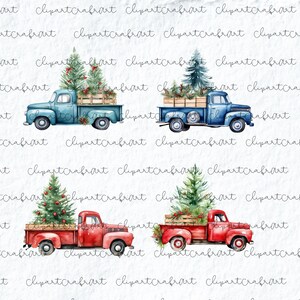 Vintage Christmas Truck Clipart, Vintage Xmas Pickup Truck Clipart ...