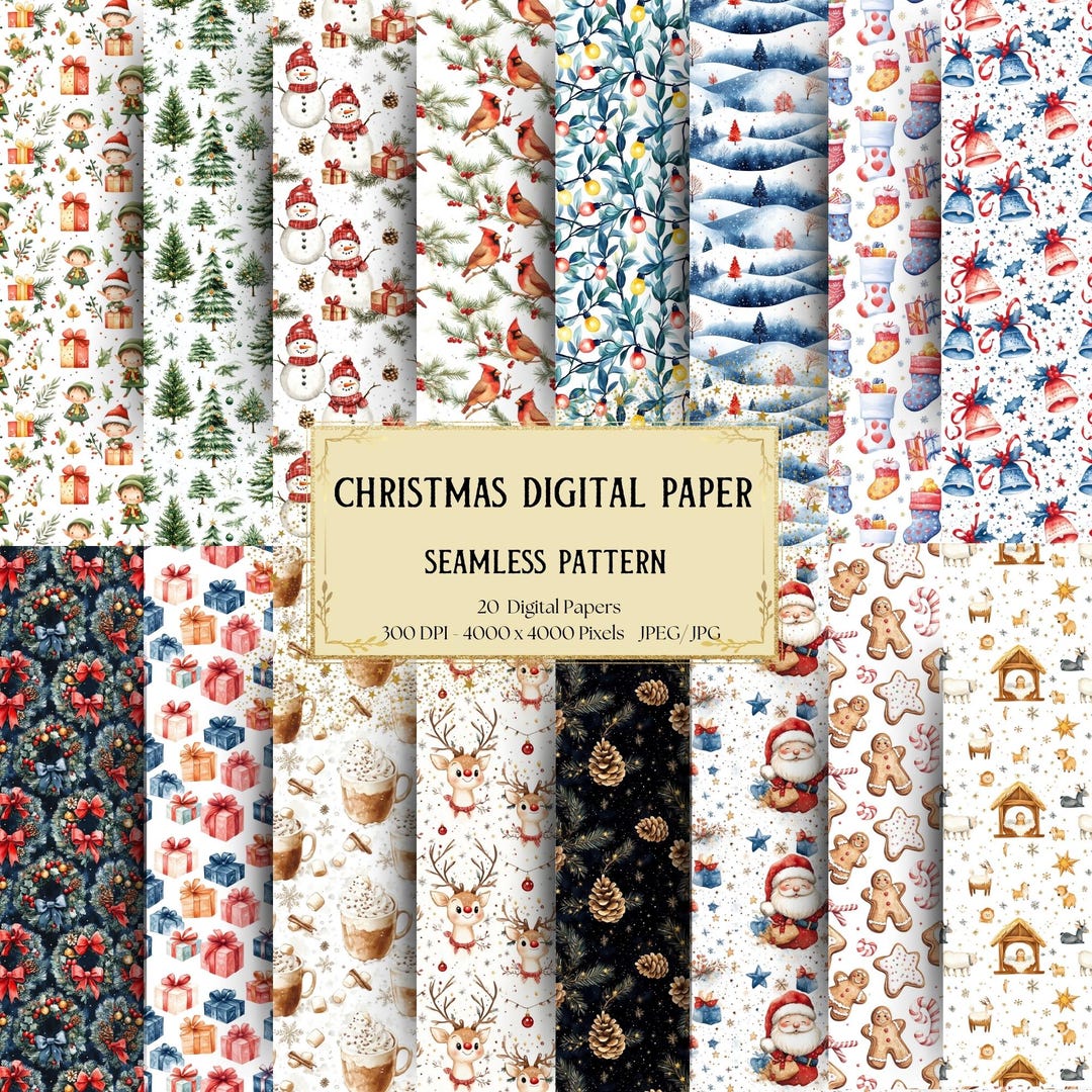 Christmas Seamless Pattern Digital Paper, Festive Snowman Santa ...
