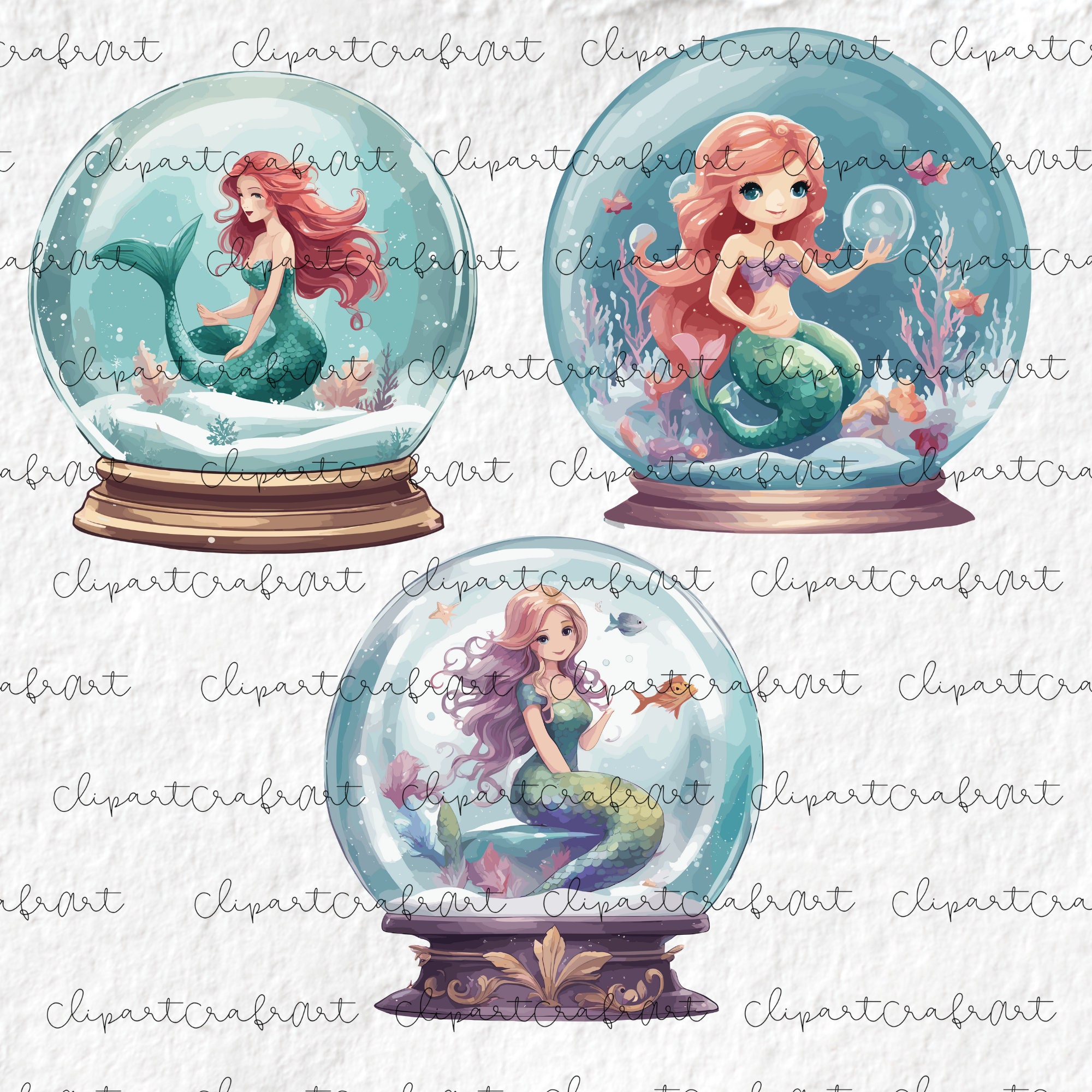 Mermaid Snow Globe Clipart Fantasy Mermaid Ocean Snow Globe - Etsy