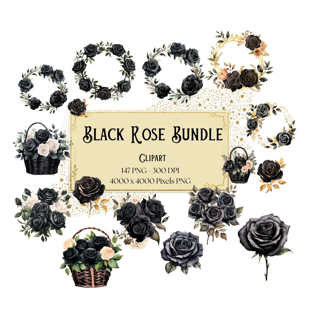 Black Rose Clipart, Black Rose Bundle Flowers Clipart, Black Roses ...