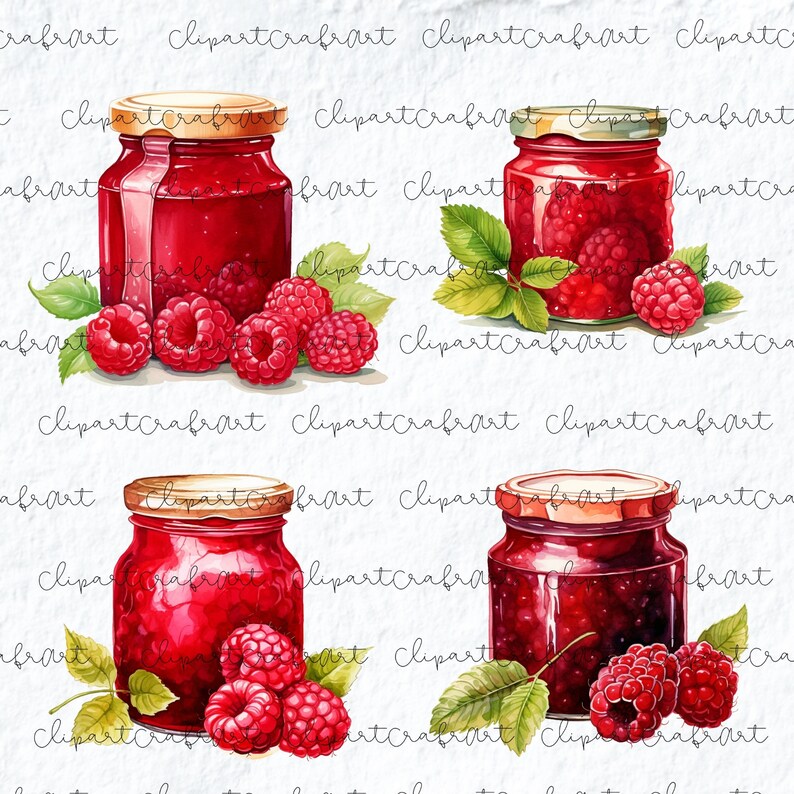 Raspberry Jam Watercolor Clipart, Fruit Jars (PNG) - Etsy
