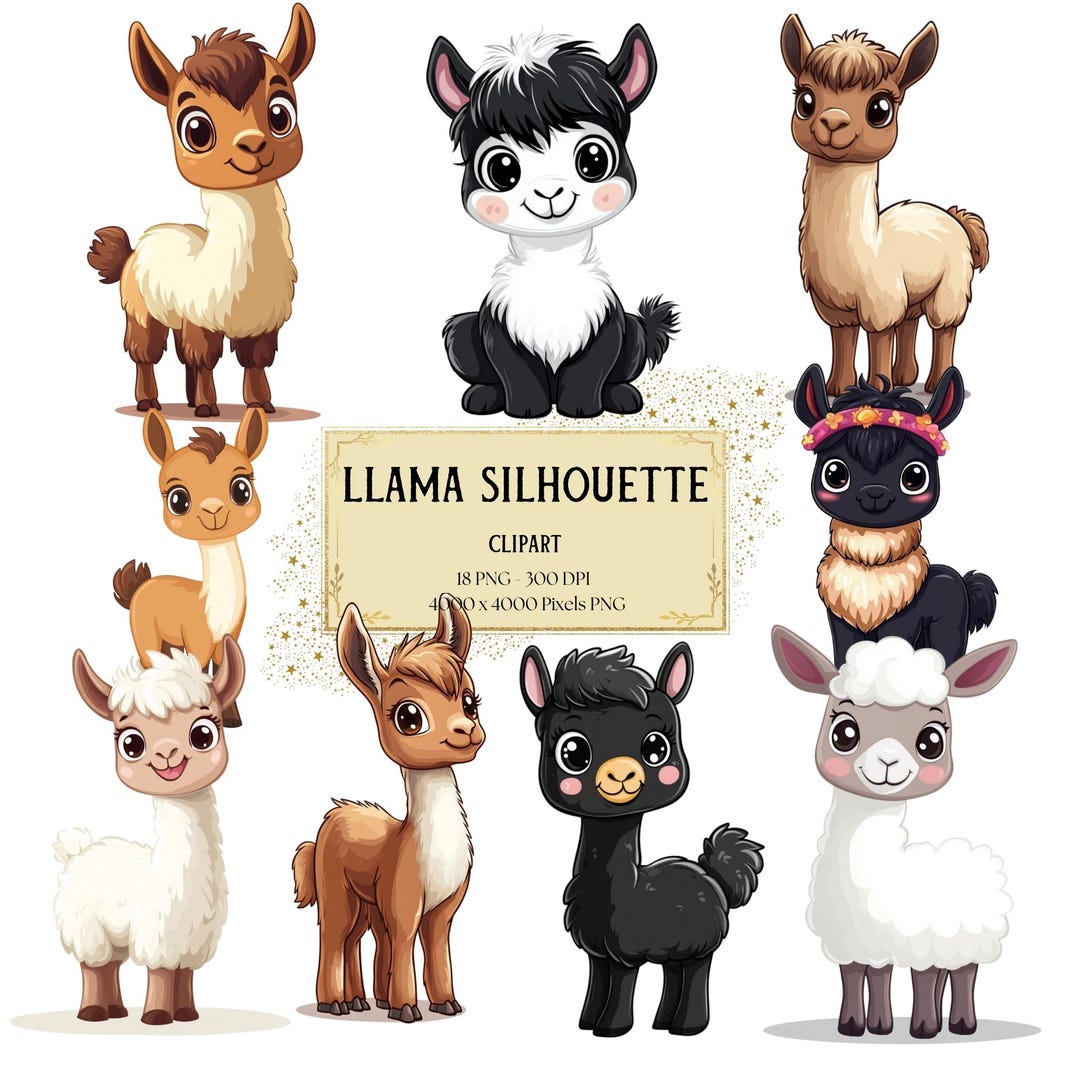 Llama Silhouette Clipart, Alpaca Llama Clipart, Alpaca Farm Animal ...
