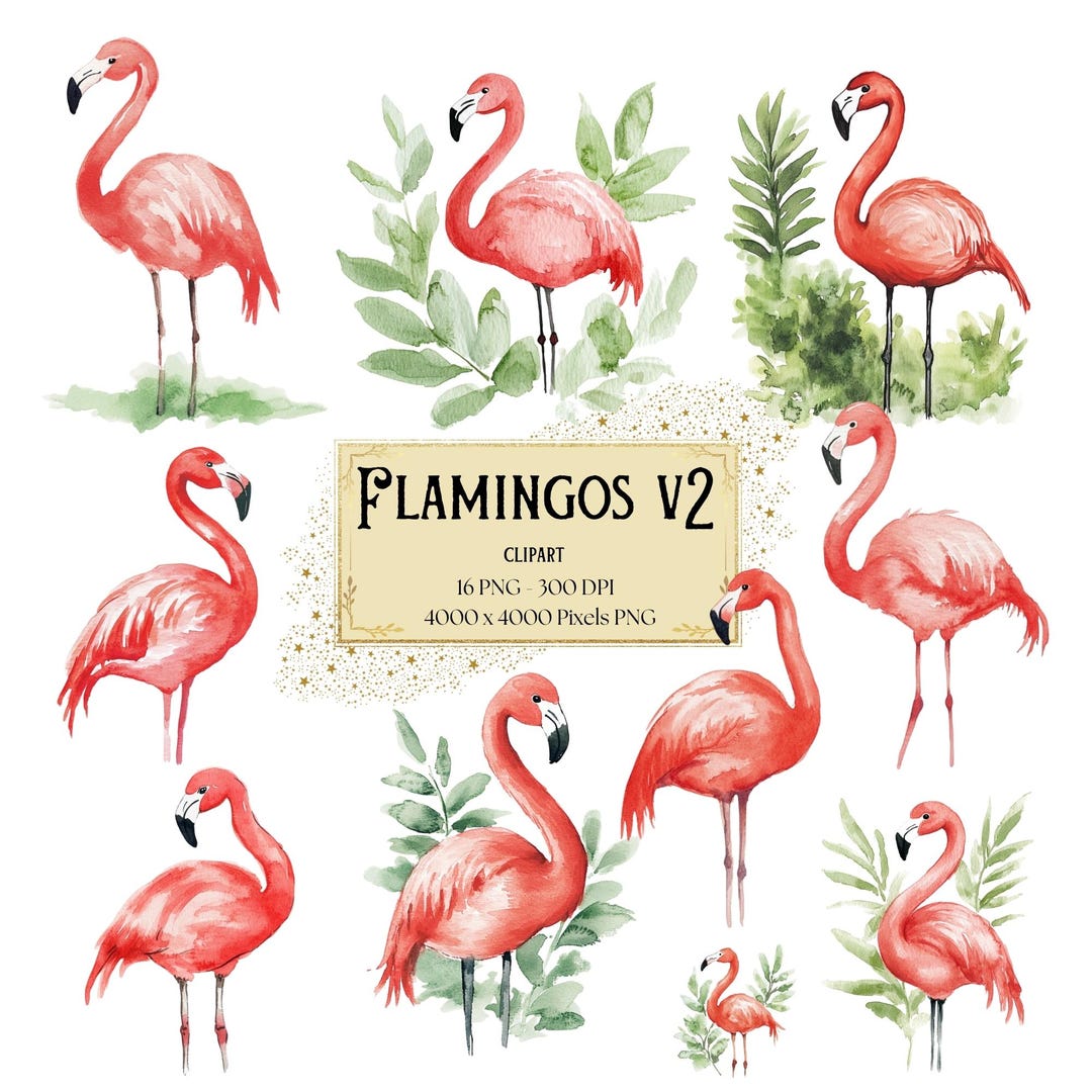Flamingo Clipart, Greenery Floral Flamingo Clipart, Pink Flamingo ...