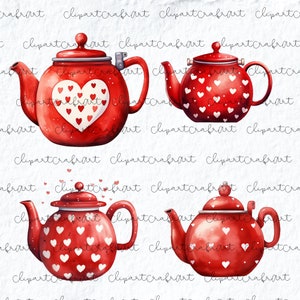 Valentines Tea Pot Clipart, Red Tea Pot White Hearts Valentines Clipart ...
