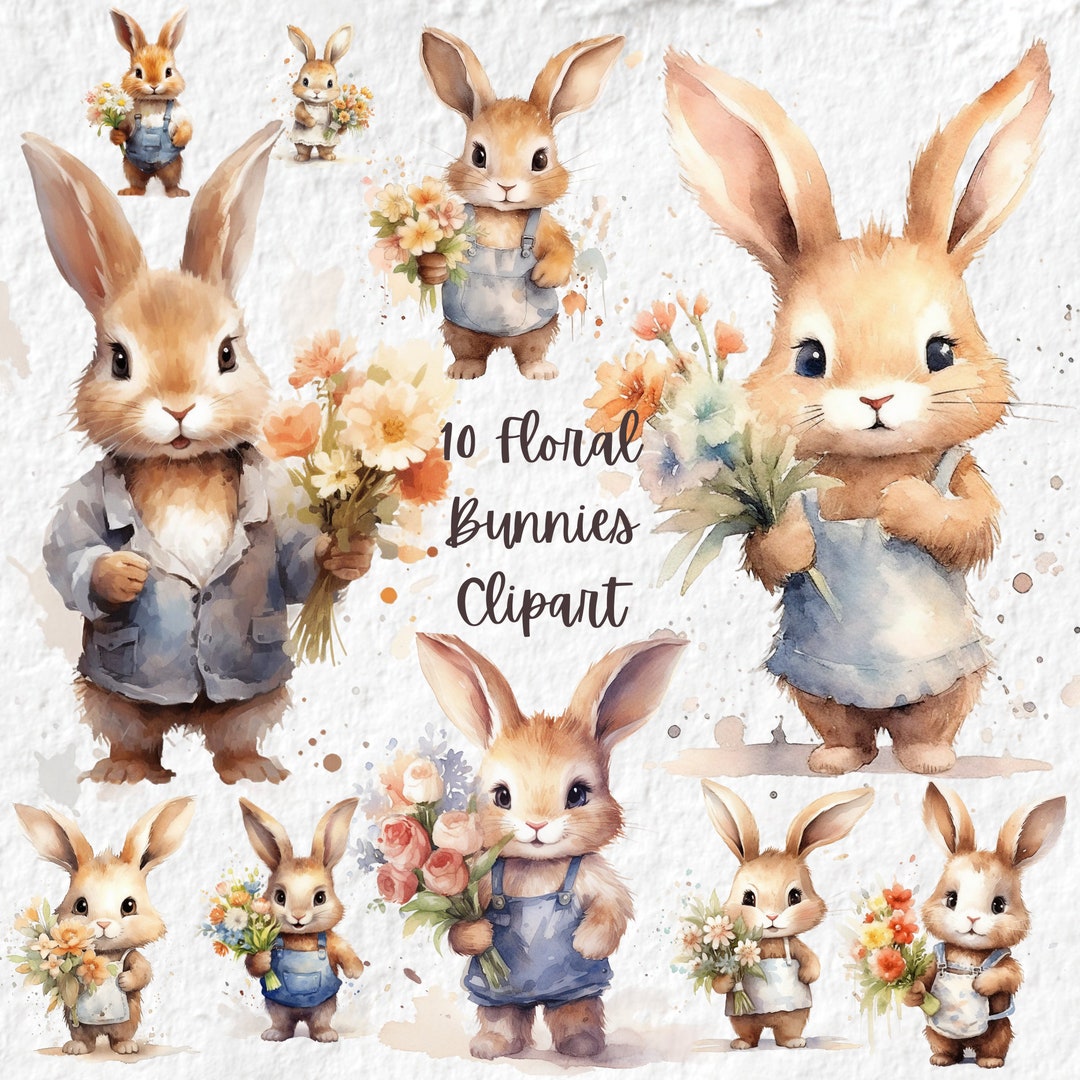 Floral Bunny Clipart PNG, Flowers Bunny Rabbit Clipart, Rabbit Bunny ...