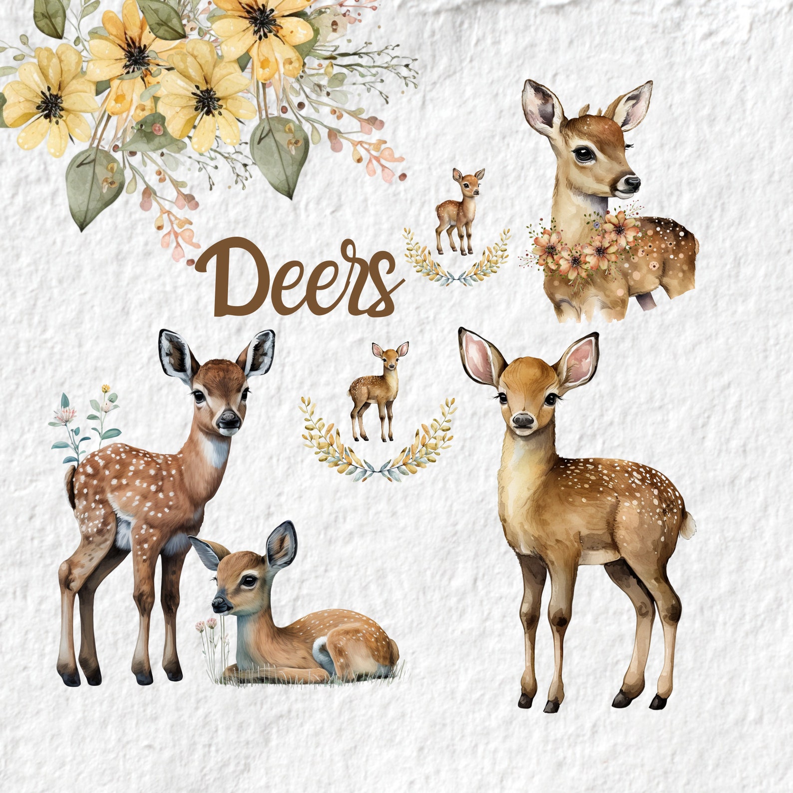 Deer Watercolor Clipart, Cute Fawn Deer Baby Shower Graphics, Nursery ...