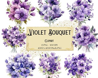 Violet Gift Basket Flower Clipart, Purple Violet Floral Png, Violet ...