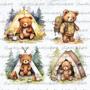 Watercolor Camper Teddy Bear Clipart, Camping Adventure PNG (digital ...