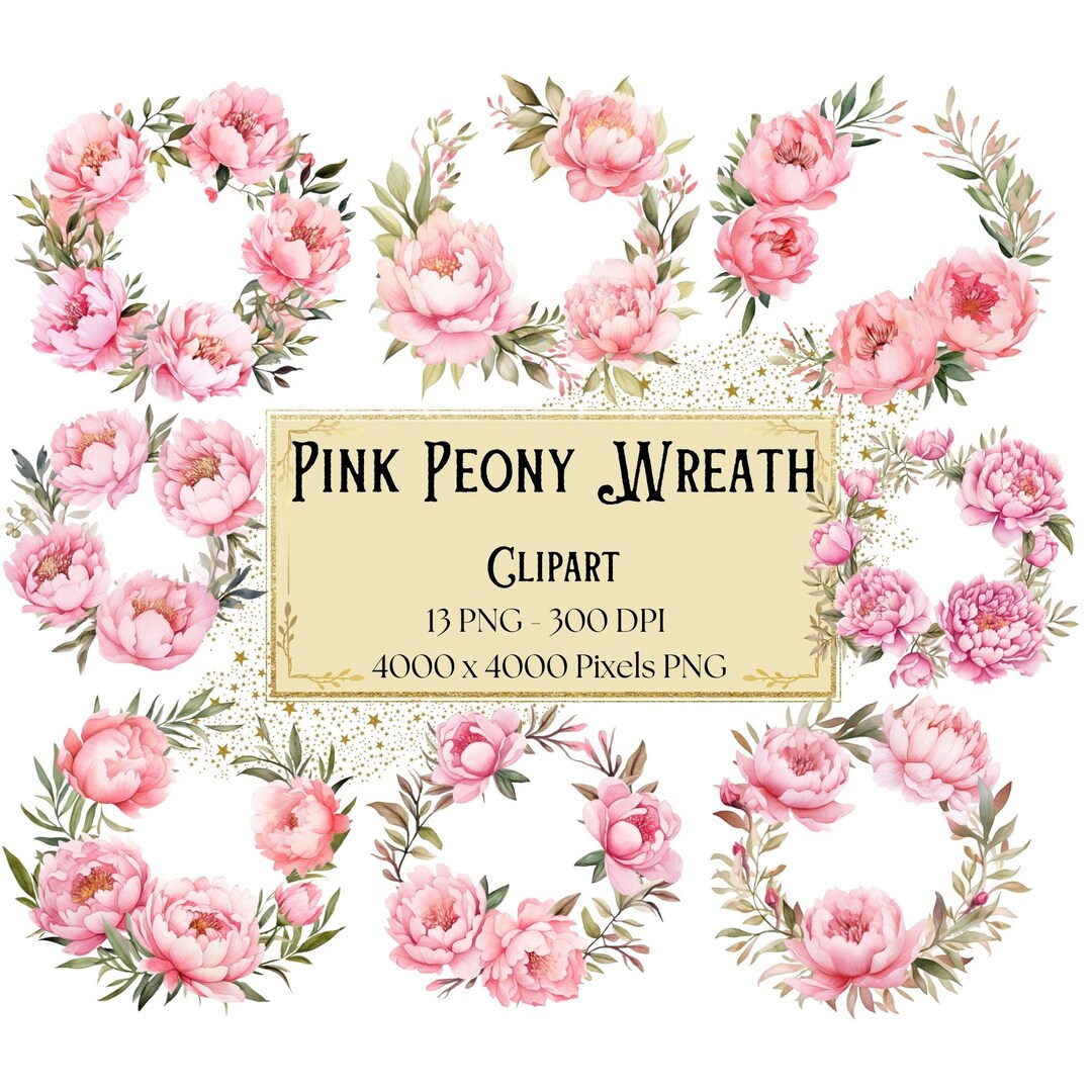 Pink Peony Flower Wreath Png Clipart, Spring Pink Peony Floral Png ...