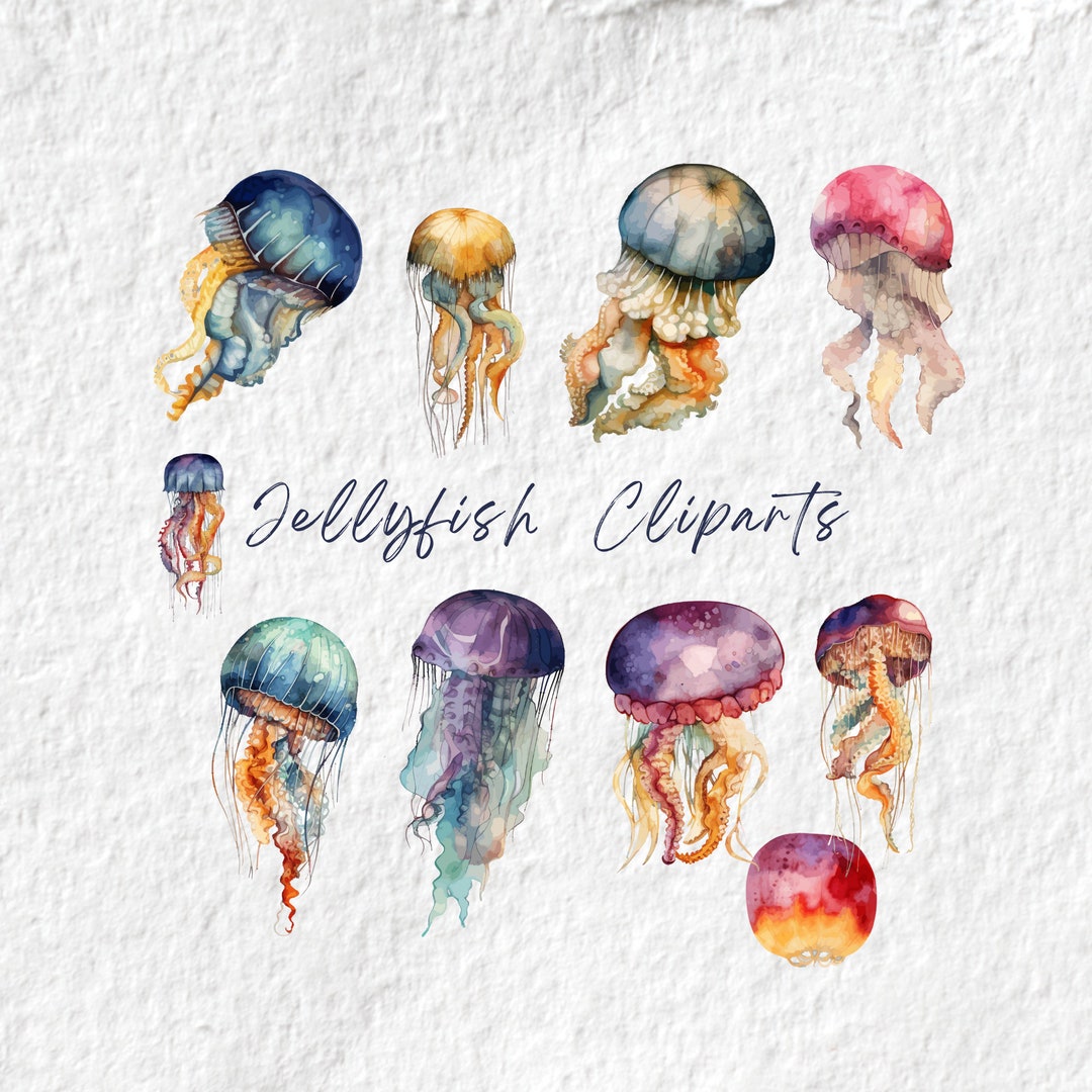 Jellyfish Watercolor Clipart Cute Sea Animal Watercolor - Etsy