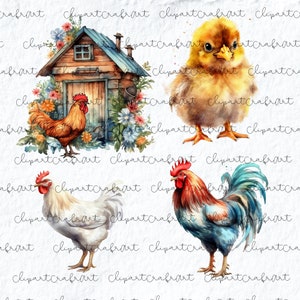 Chicken Watercolor Clipart, Farm Animal Clipart, Baby Chicken Farm ...