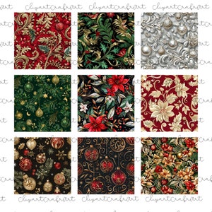 Christmas Elegant Digital Paper, Christmas Floral Seamless Pattern ...