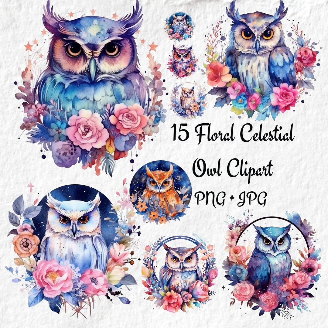 Celestial Owls Watercolor Clipart, Galaxy Celestial Owl Clipart ...