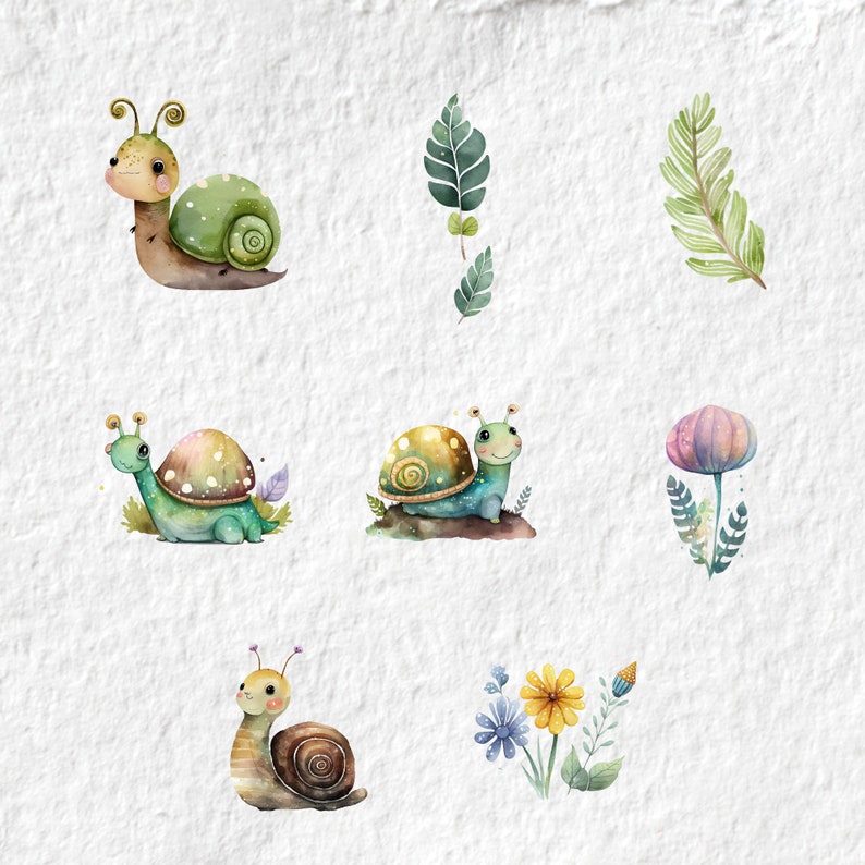 Snail Watercolor Clipart Cute Baby Shower Graphics Birthday - Etsy