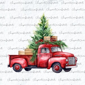 Vintage Christmas Truck Clipart, Vintage Xmas Pickup Truck Clipart ...