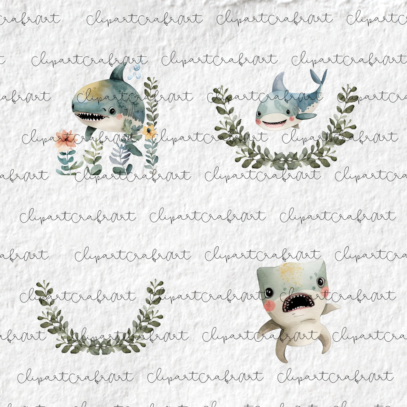Baby Shark Clipart, Cute Baby Shark Watercolor Clipart ,ocean ...