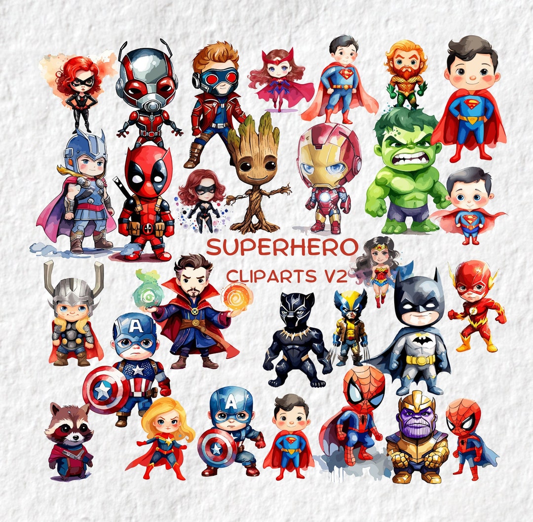 Superhero Clipart Cute Superheroes Avengers Clipart Hulk - Etsy