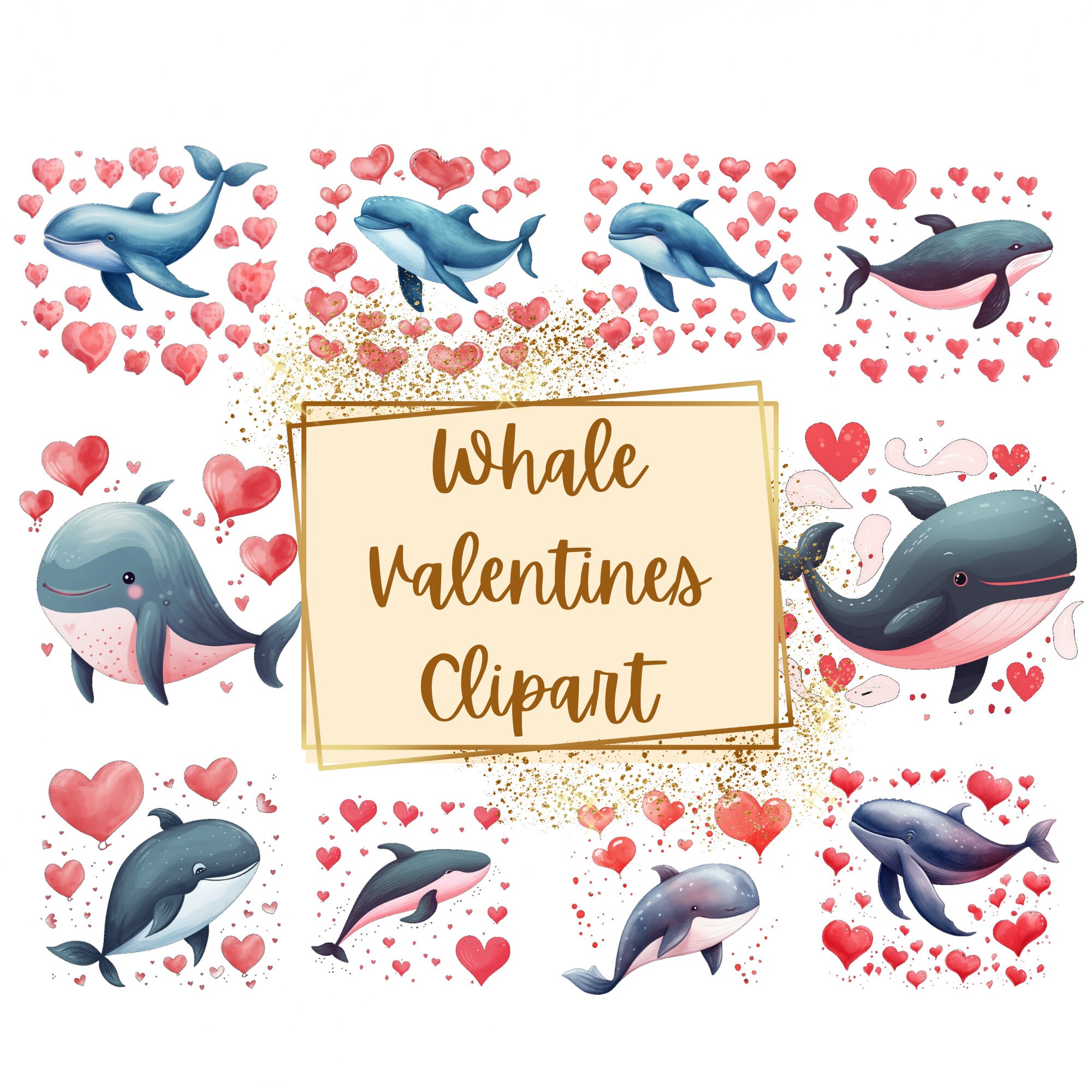 Whale Valentines Clipart, Whale Valentines Red Hearts Sea Life PNG ...