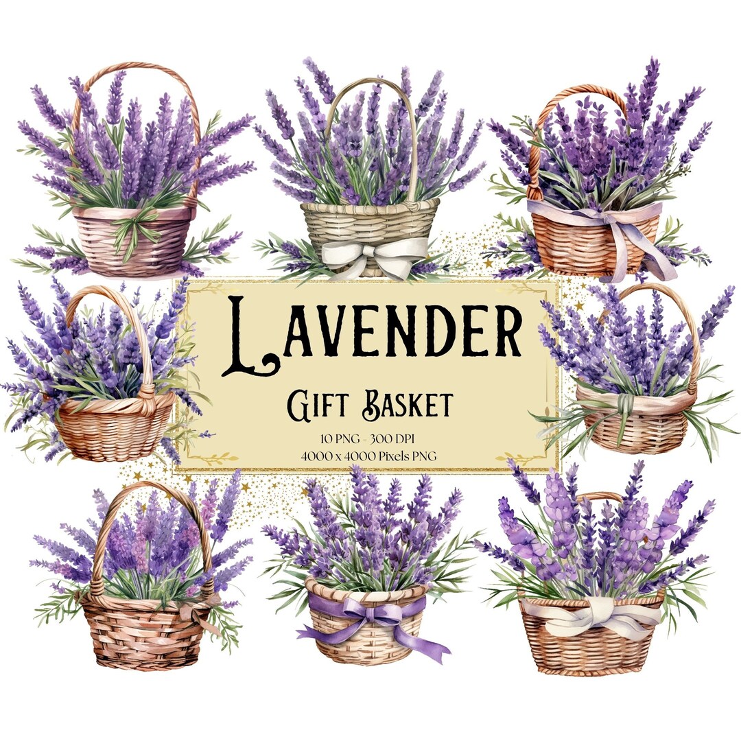 Lavender Gift Basket Clipart, Lavender Provence Floral Clipart ...