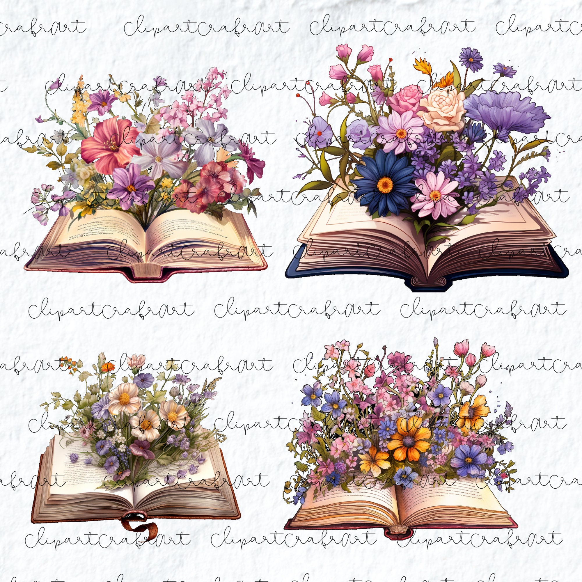 Open Book Floral Clipart, Wildflowers Open Book Clipart, Flowers Open ...