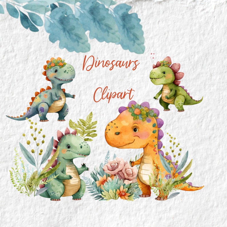 Dinosaurs Watercolor Clipart, Cute Baby Shower Graphics, Birthday Party ...