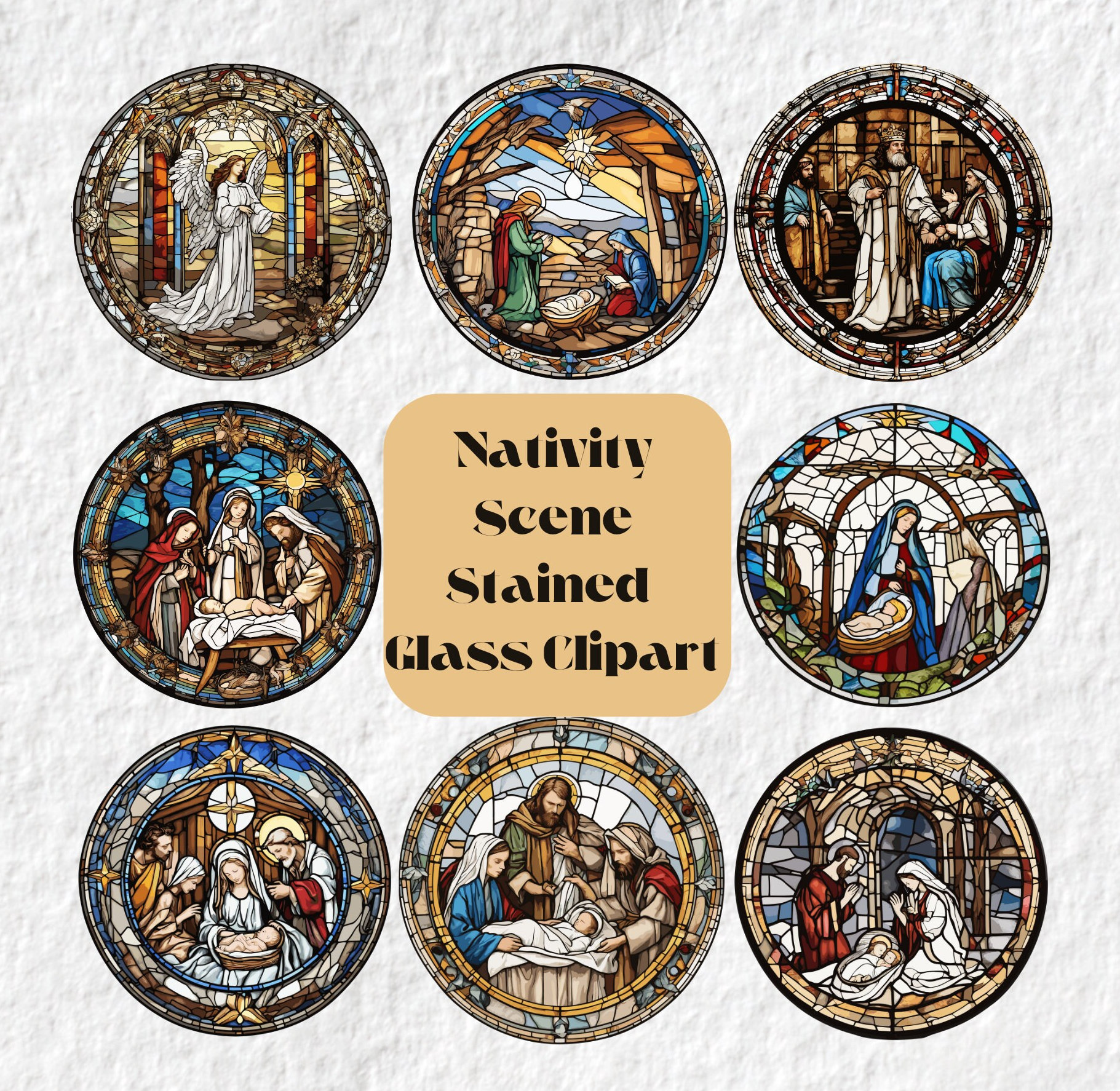 Nativity Scene Stained Glass Christmas Clipart, Nativity Scene ...