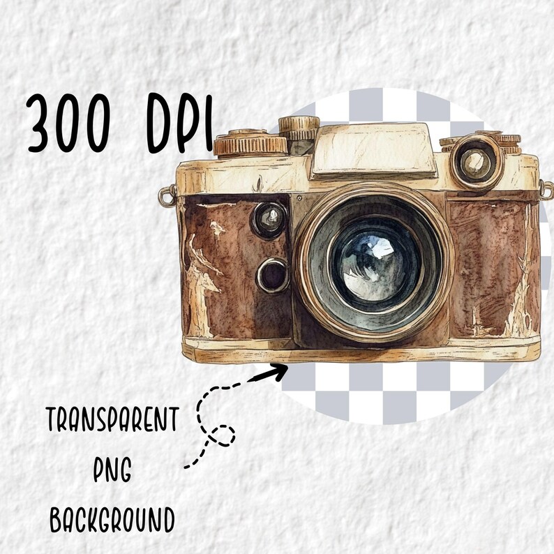 Watercolor Retro Camera Clipart, Vintage PNG Graphics (digital Download ...