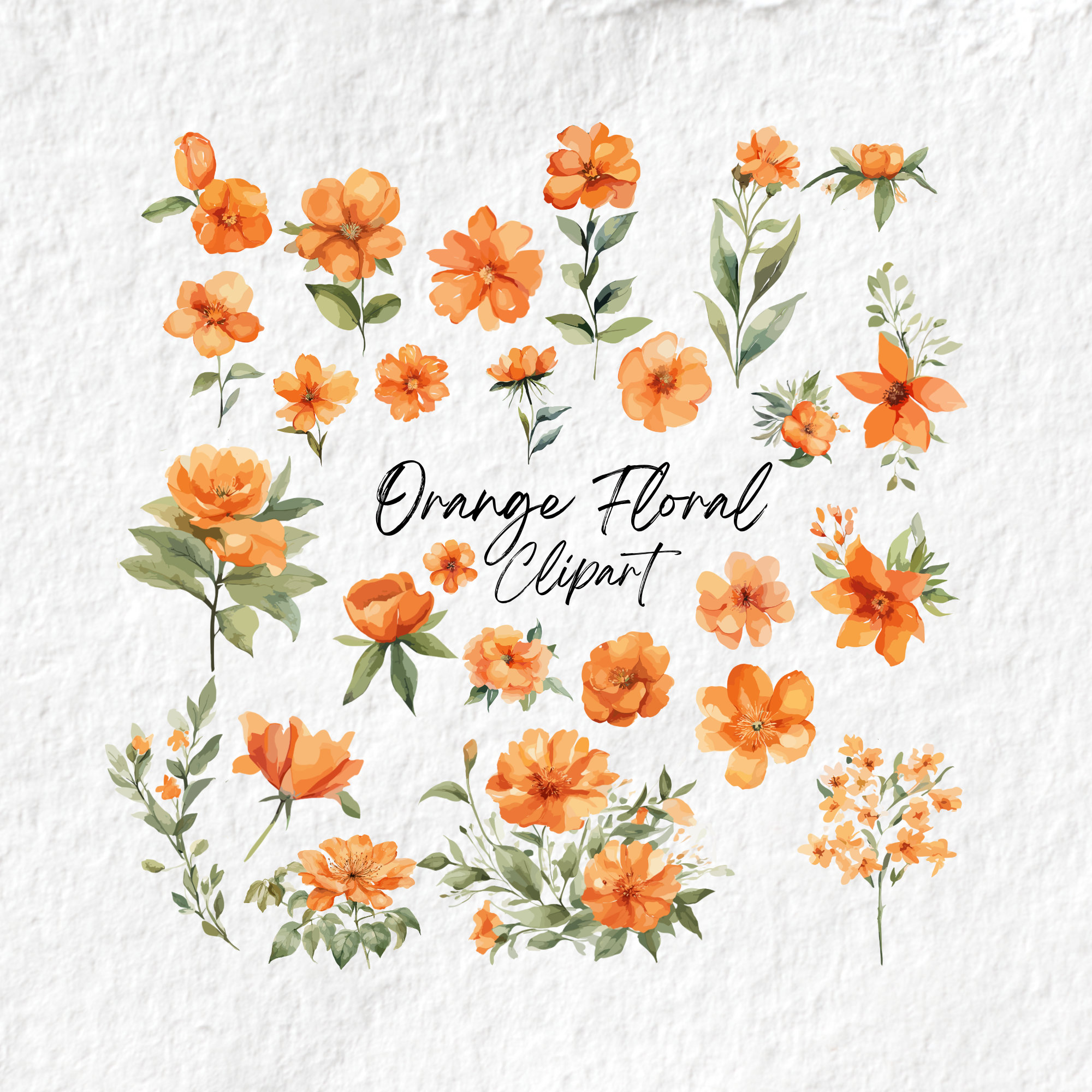 Orange Floral Clipart Orange Flowers Clipart Watercolor - Etsy UK