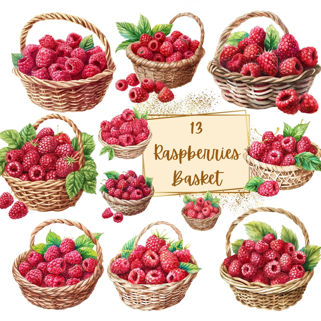 Raspberry Basket Clipart, Raspberries Basket Fruit Clipart, Cute ...